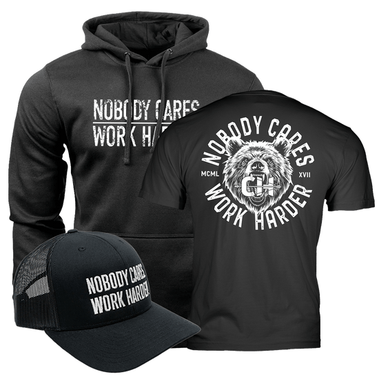 Nobody Cares Work Harder Bundle | Hoodie, Tee & Trucker Hat Set